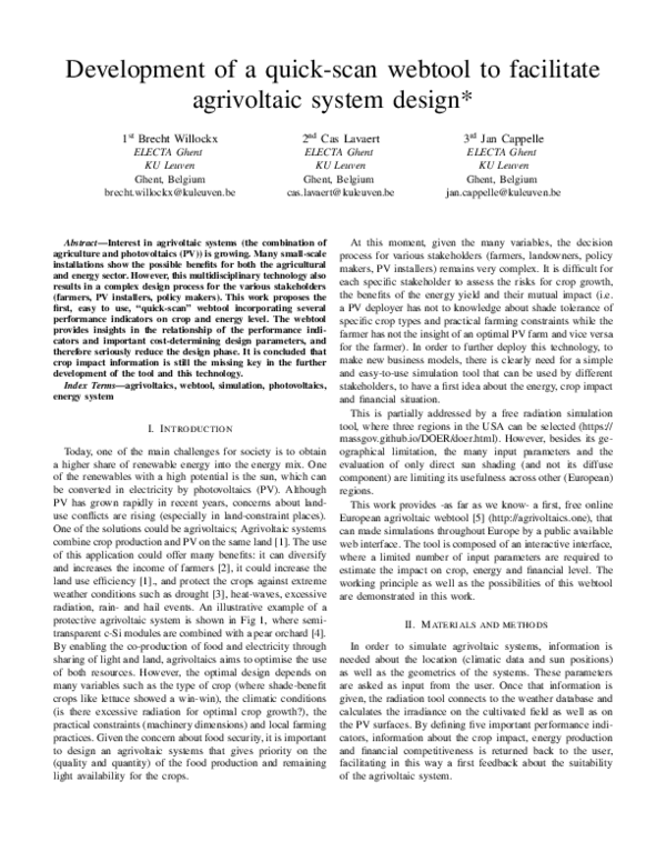 (PDF) Development of a quick-scan webtool to facilitate agrivoltaic ...