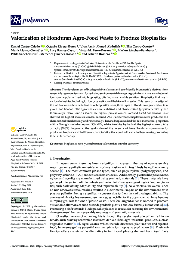 (PDF) Valorization of Honduran Agro-Food Waste to Produce Bioplastics