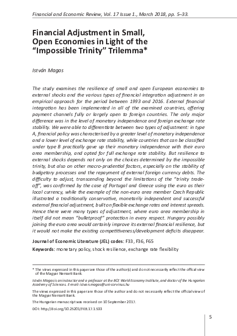 (PDF) Financial Adjustment in Small, Open Economies in Light of the ...