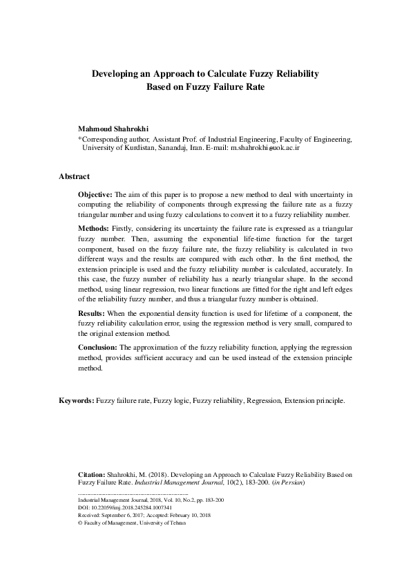 (PDF) Developing an Approach to Calculate Fuzzy Reliability Based on Fuzzy Failure Rate