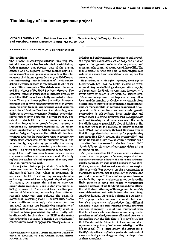 (PDF) The ideology of the human genome project