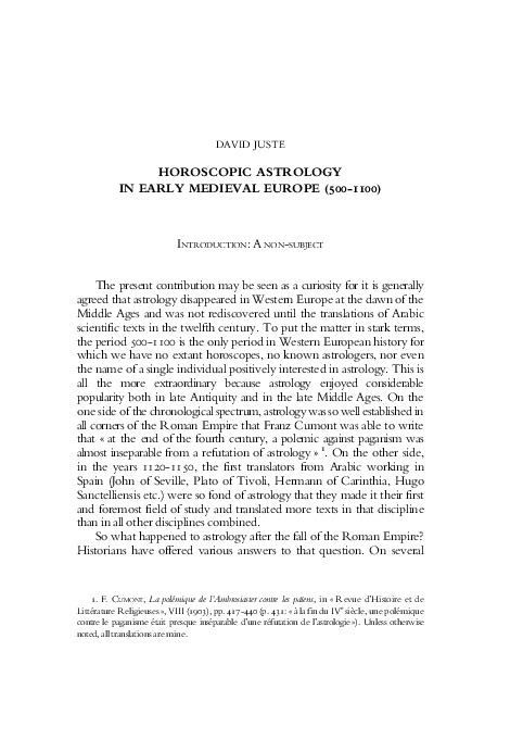 (PDF) Horoscopic Astrology in Early Medieval Europe (500-1100)