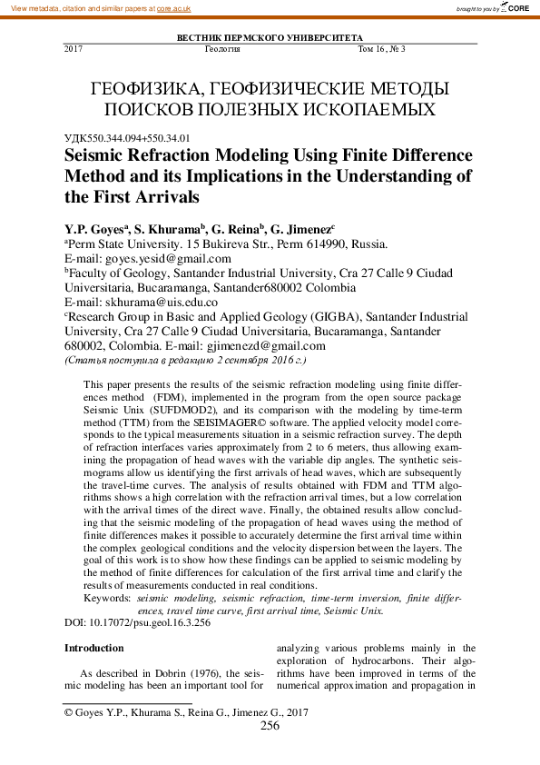 Pdf Seismic Refraction Modeling Using Finite Difference Method And