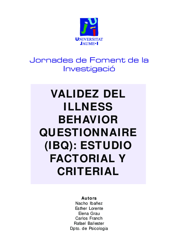 (PDF) Validez Del Illness Behavior Questionnaire (Ibq): Estudio ...