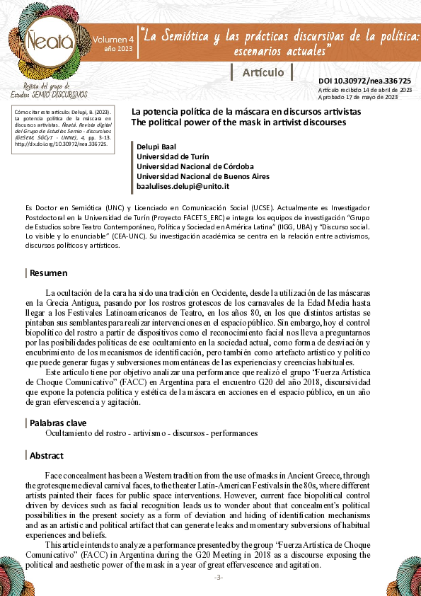 (PDF) La potencia política de la máscara en discursos artivistas The ...