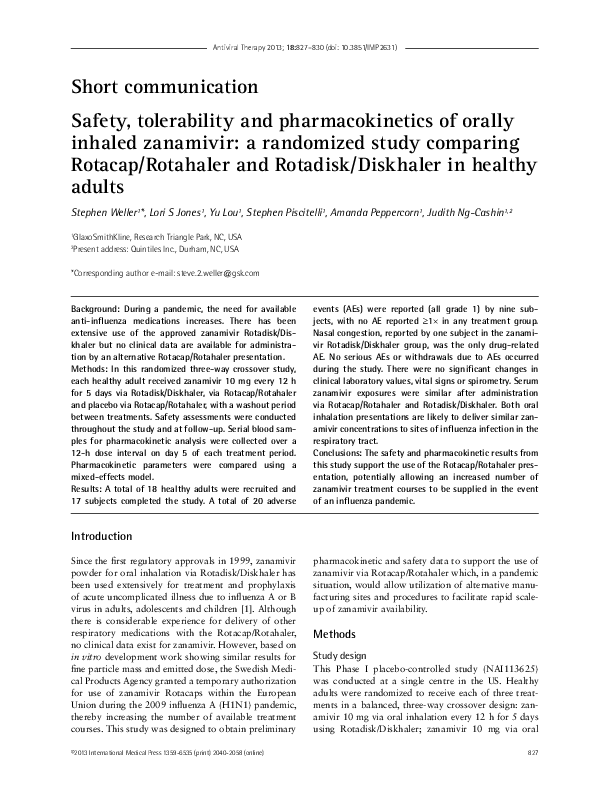 (PDF) Safety, tolerability and pharmacokinetics of orally inhaled ...