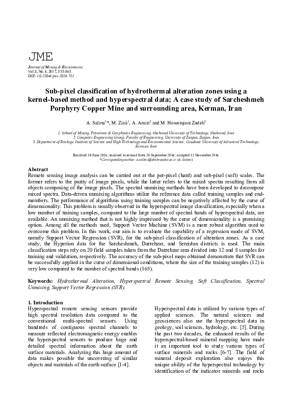 (PDF) Sub-pixel classification of hydrothermal alteration zones using a kernel-based method and ...