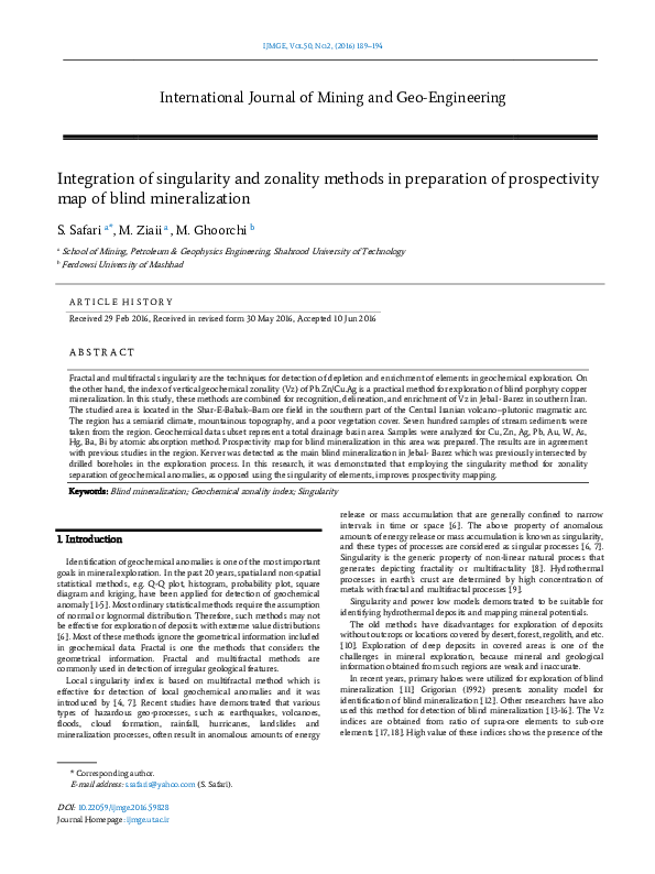 (PDF) Integration of singularity and zonality methods for prospectivity map of blind mineralization