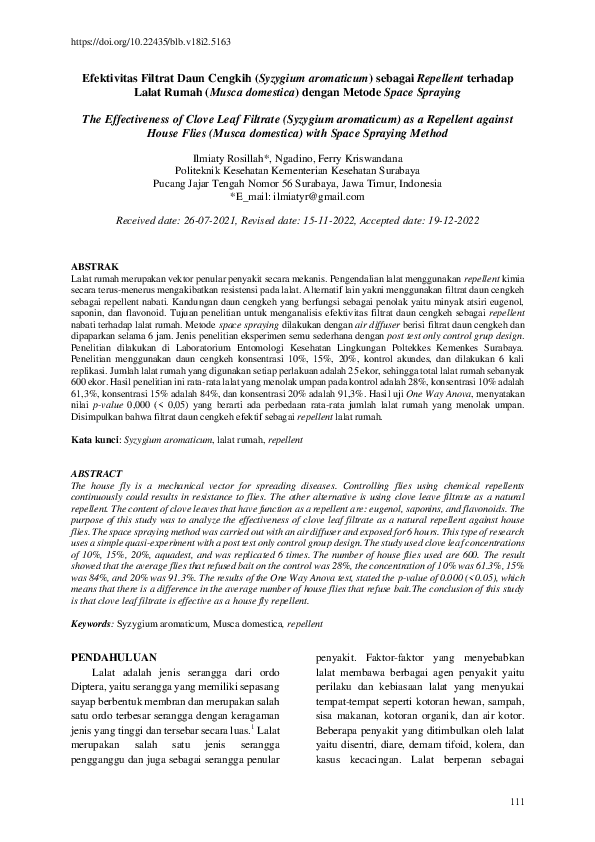(PDF) Efektivitas Filtrat Daun Cengkih (Syzygium aromaticum) sebagai ...