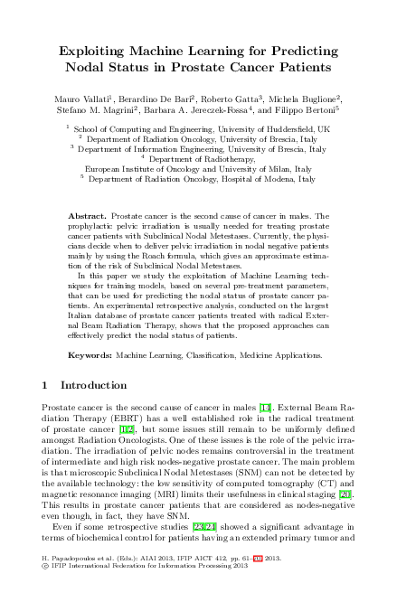 (PDF) Exploiting Machine Learning for Predicting Nodal Status in Prostate Cancer Patients | B ...