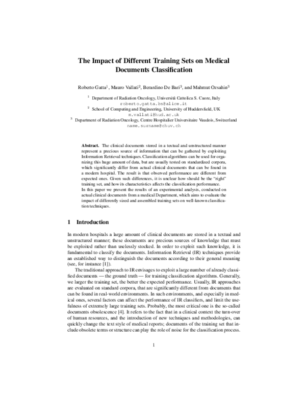 (PDF) The Impact of Different Training Sets on Medical Documents ...
