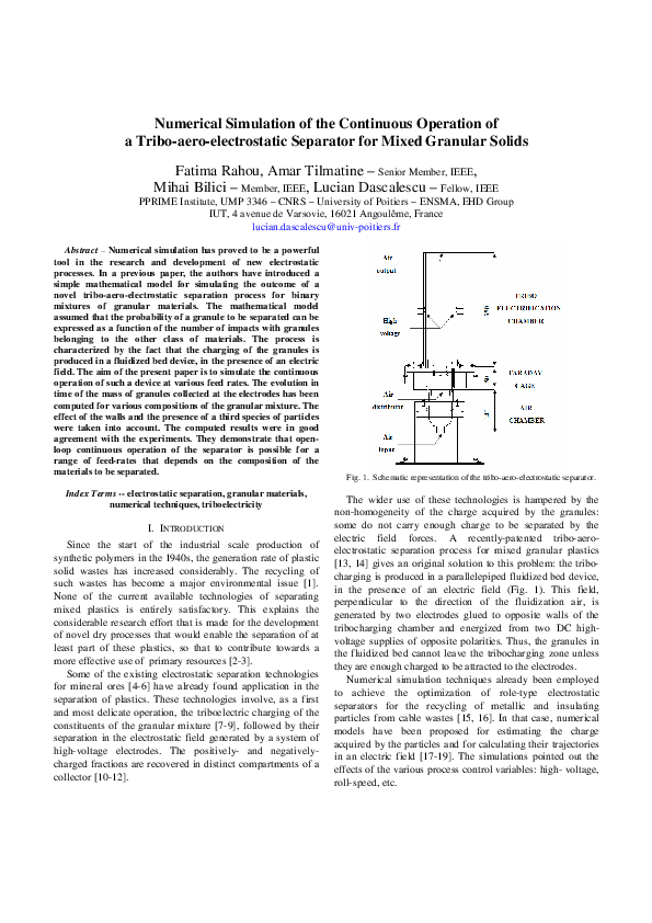 (PDF) Numerical simulation of the continuous operation of a tribo-aero-electrostatic separator ...