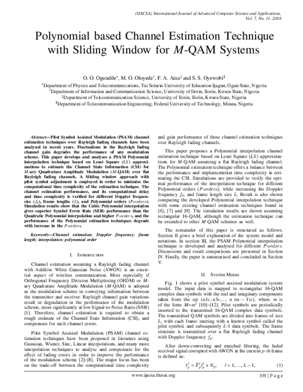 (PDF) Polynomial based Channel Estimation Technique with Sliding Window for M-QAM Systems