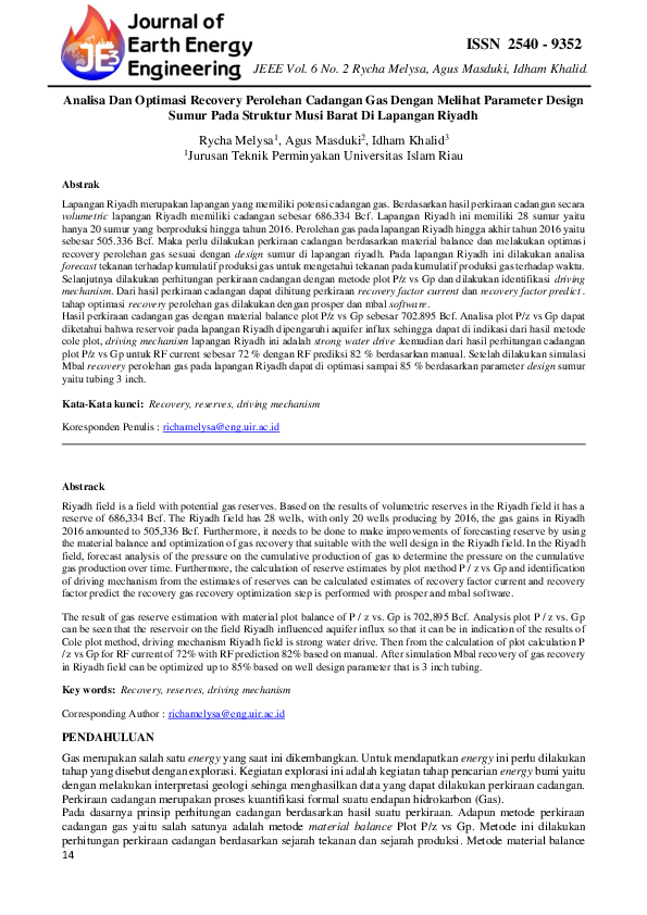 (PDF) Analisa Dan Optimasi Recovery Perolehan Cadangan Gas Dengan Melihat Parameter Design Sumur ...