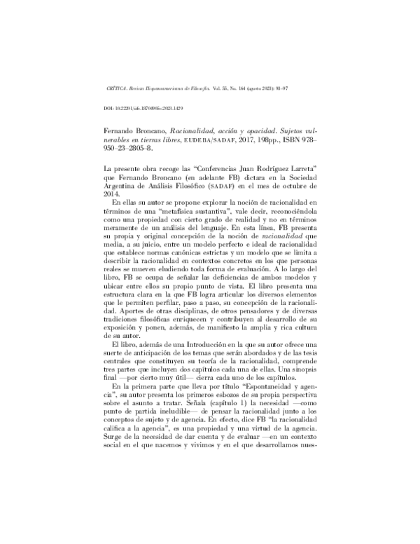 (PDF) Fernando Broncano, Racionalidad, acción y opacidad. Sujetos ...