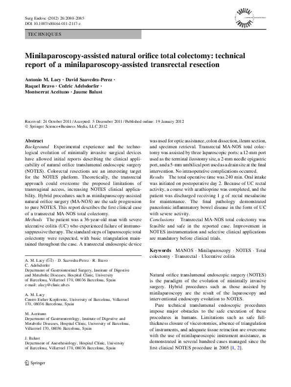 (PDF) Minilaparoscopy-assisted natural orifice total colectomy ...