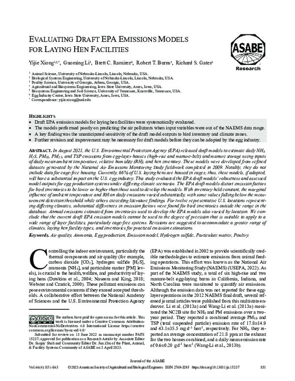 (PDF) Evaluating Draft EPA Emissions Models for Laying Hen Facilities