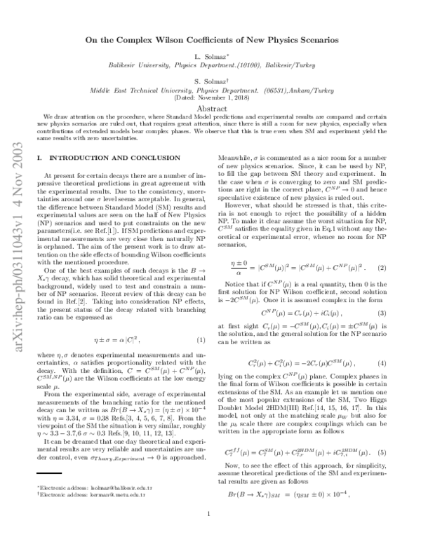 (PDF) On the Complex Wilson Coefficients of New Physics Scenarios