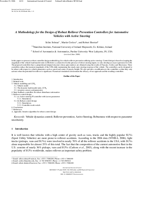 (PDF) A methodology for the design of robust rollover prevention ...