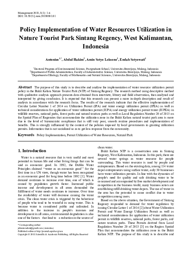 (PDF) Policy Implementation of Water Resources Utilization in Nature ...