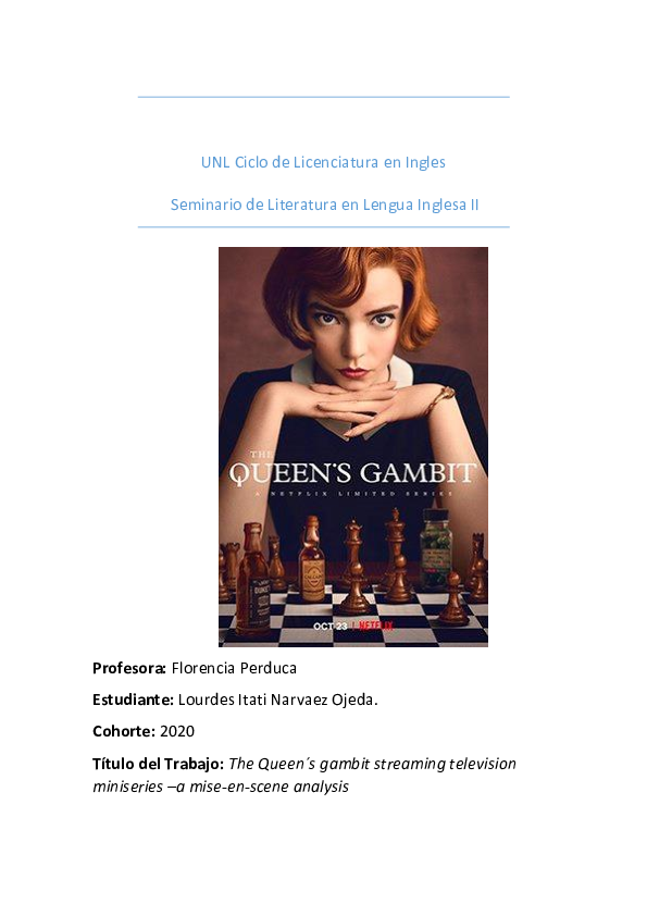 (PDF) The Queen´s gambit streaming television miniseries –a mise en scene analysis