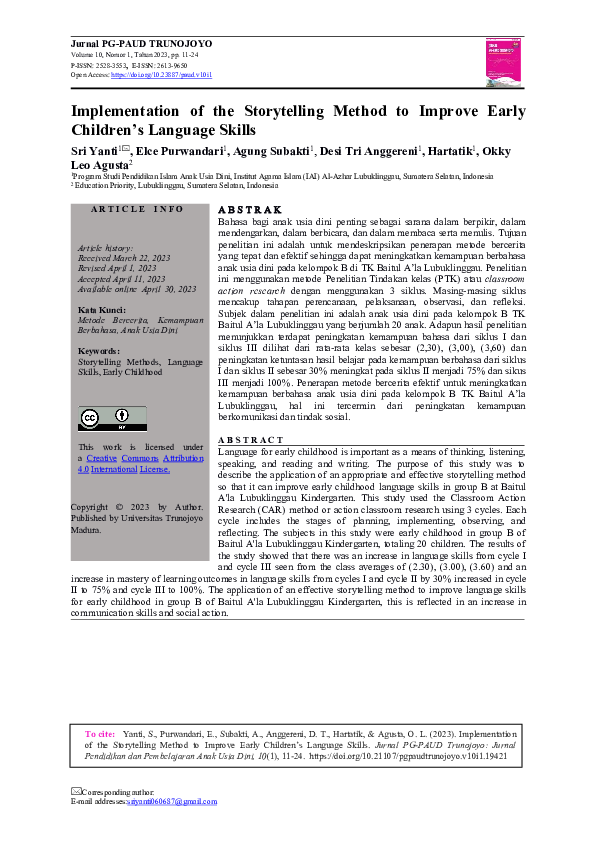(PDF) Implementation of the Storytelling Method to Improve Early Children’s Language Skills ...