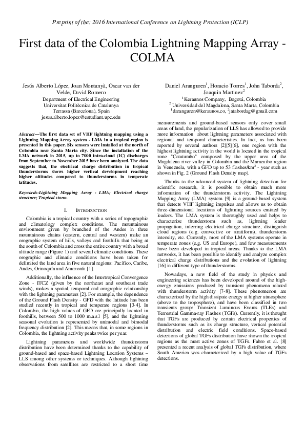 (PDF) First data of the Colombia lightning mapping array — COLMA