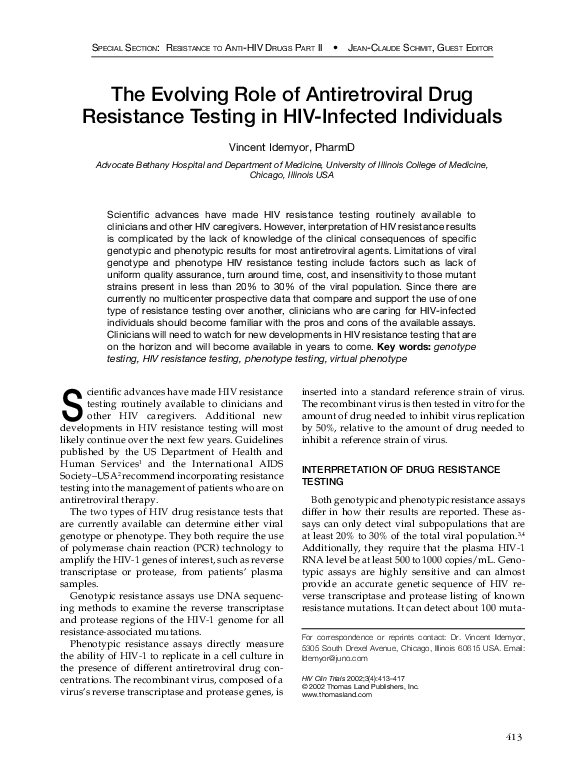 (PDF) The Evolving Role of Antiretroviral Drug Resistance Testing in ...