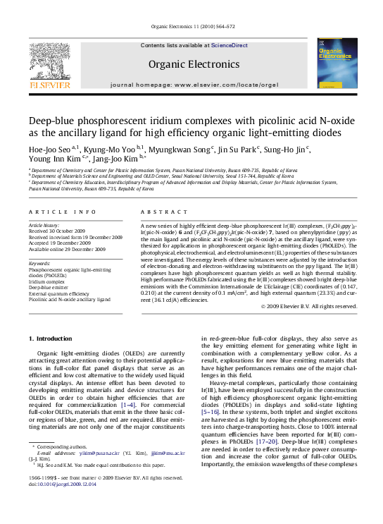 (PDF) Deep-blue phosphorescent iridium complexes with picolinic acid N-oxide as the ancillary ...