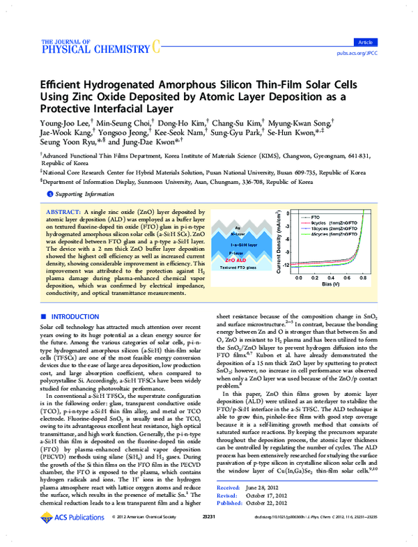 (PDF) Efficient Hydrogenated Amorphous Silicon Thin-Film Solar Cells Using Zinc Oxide Deposited ...