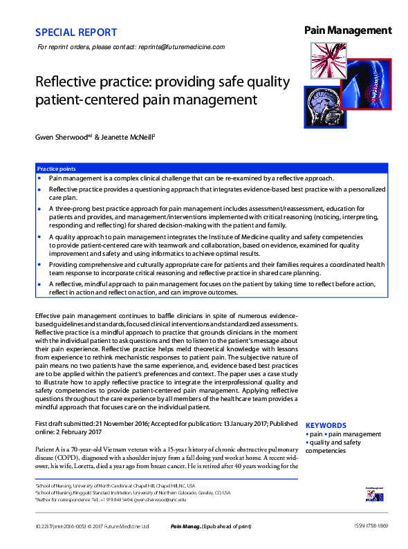 (PDF) Reflective practice: providing safe quality patient-centered pain ...