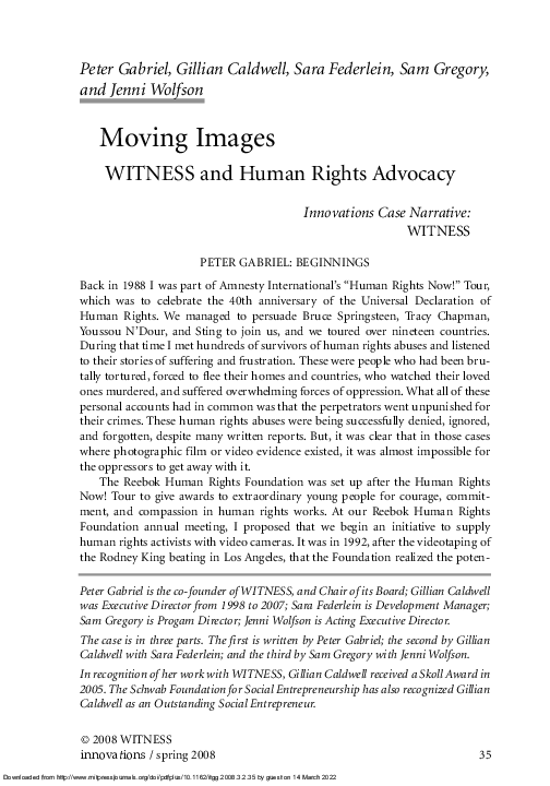 (PDF) Moving Images: WITNESS and Human Rights Advocacy ( Innovations ...