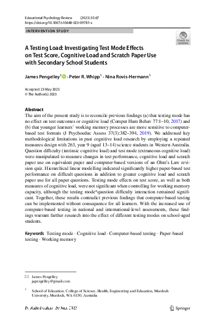 (PDF) A Testing Load: Investigating Test Mode Effects on Test Score ...
