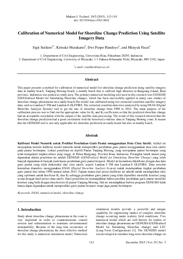 (PDF) Calibration of Numerical Model for Shoreline Change Prediction Using Satellite Imagery Data