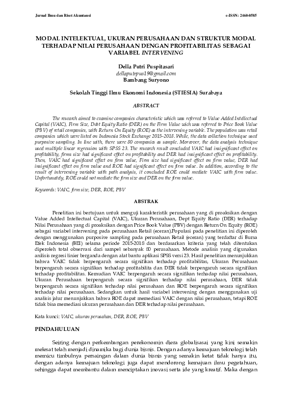 (PDF) Modal Intelektual, Ukuran Perusahaandan Struktur Modal Terhadap ...