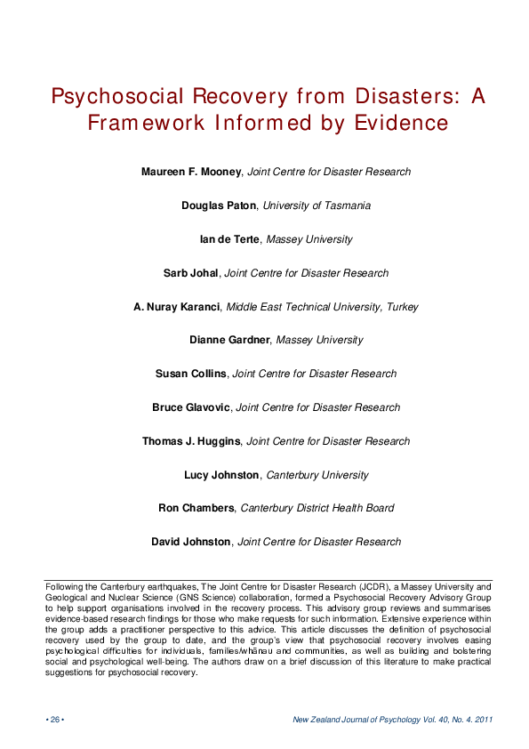 (PDF) Psychosocial Recovery from disasters: A Framework Informed by ...