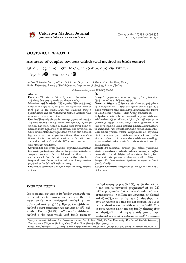 (PDF) Attitudes of couples towards withdrawal method in birth control