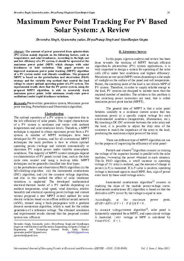 Pdf Maximum Power Point Trackingfor Pv Based Solar System A Review 6383