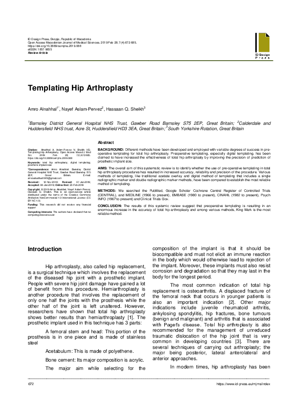 (PDF) Templating Hip Arthroplasty