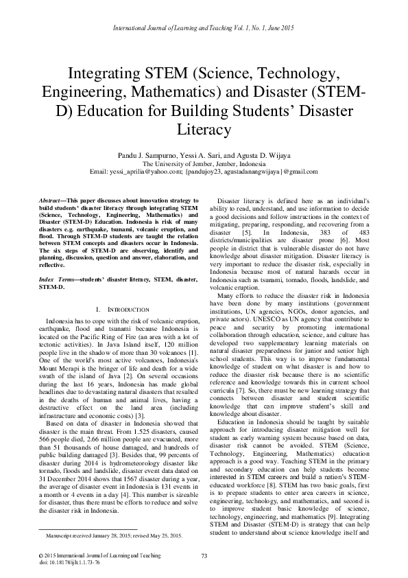 (PDF) Integrating STEM (Science, Technology, Engineering, Mathematics) and Disaster (STEM-D ...