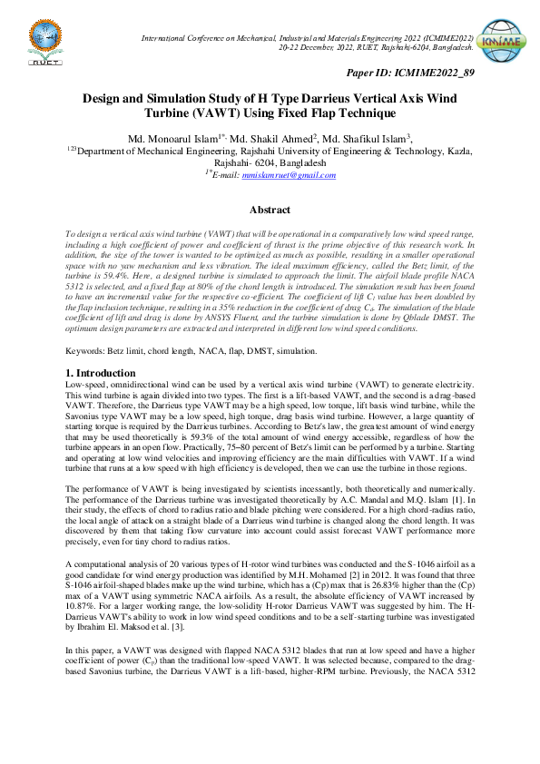 (PDF) Design and Simulation Study of H Type Darrieus Vertical Axis Wind Turbine (VAWT) Using ...