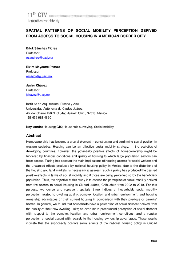 Pdf Spatial Patterns Of Social Mobility Perception Derived From Access To Social Housing In A