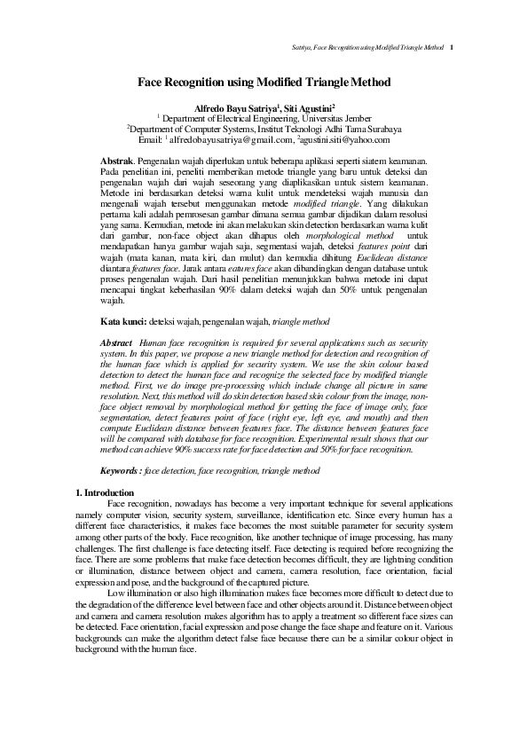 (PDF) Face Recognition using Modified Triangle Method