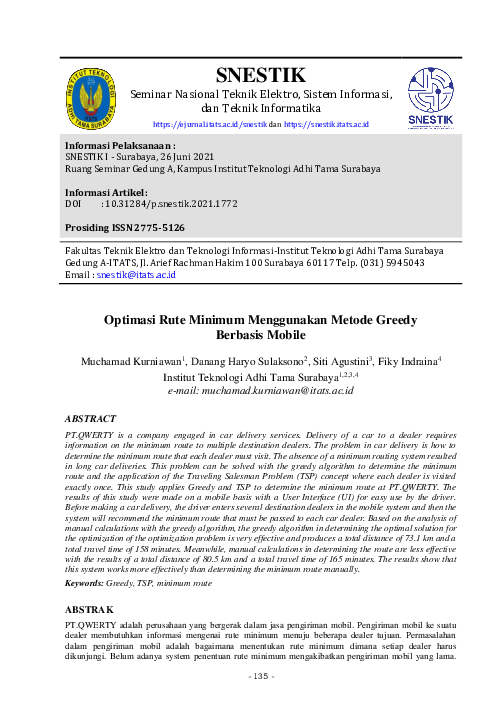 (PDF) Optimasi Rute Minimum Menggunakan Metode Greedy Berbasis Mobile