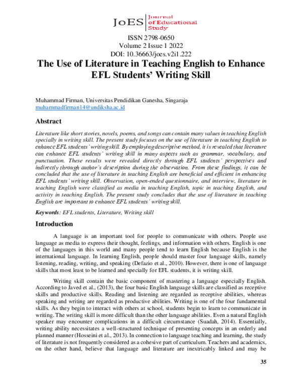 (PDF) The Use of Literature in Teaching English to Enhance EFL Students ...