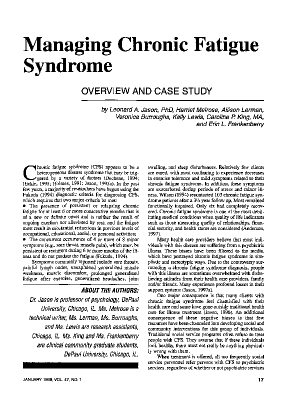 (PDF) Managing Chronic Fatigue Syndrome: Overview and Case Study