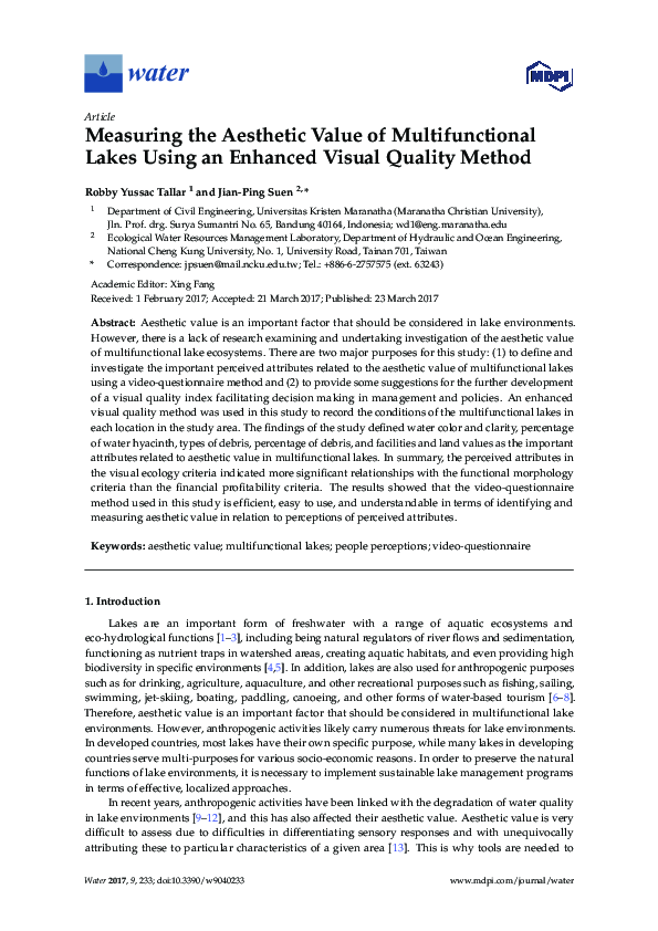 (PDF) Measuring the Aesthetic Value of Multifunctional Lakes Using an ...