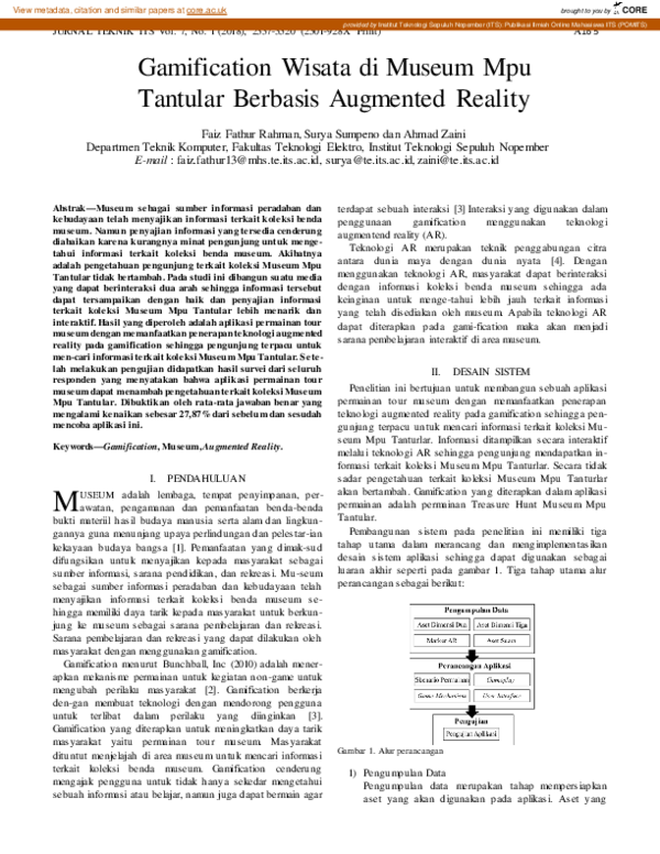 (PDF) Gamification wisata di Museum Mpu Tantular berbasis Augmented Reality
