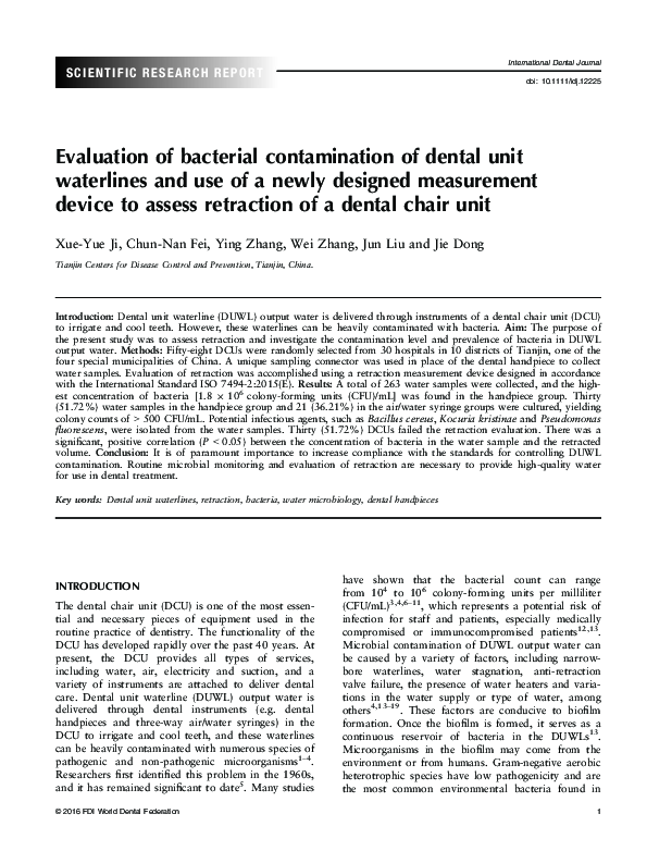 (PDF) Evaluation of bacterial contamination of dental unit water Lines ...