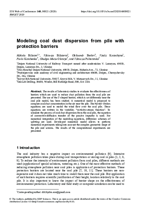 (PDF) Modeling coal dust dispersion from pile with protection barriers